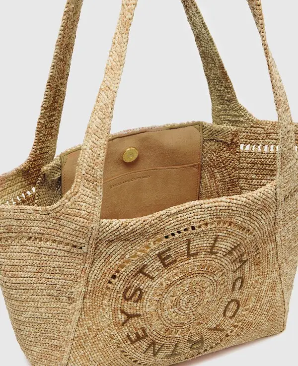Stella McCartney Logo Crochet Raffia Tote Bag - Beige
