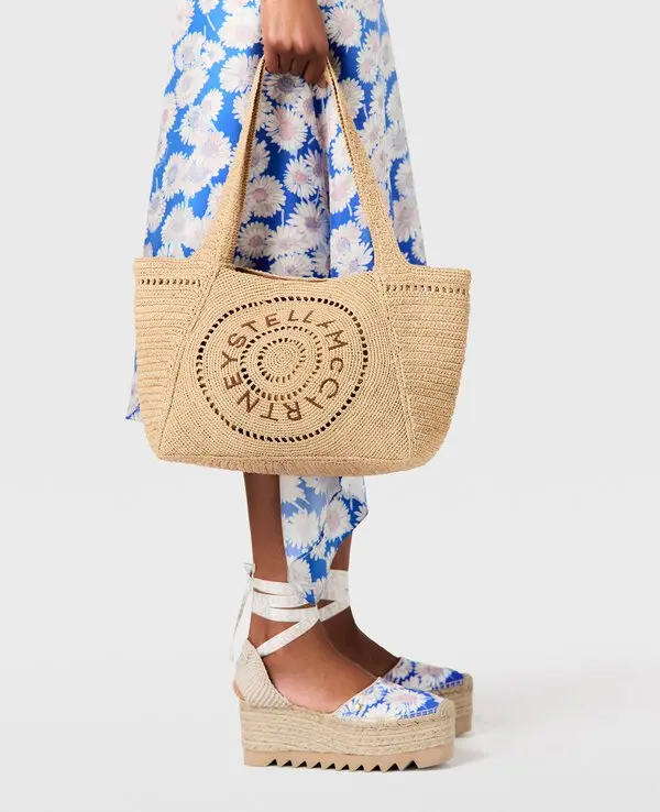 Stella McCartney Logo Crochet Raffia Tote Bag - Beige