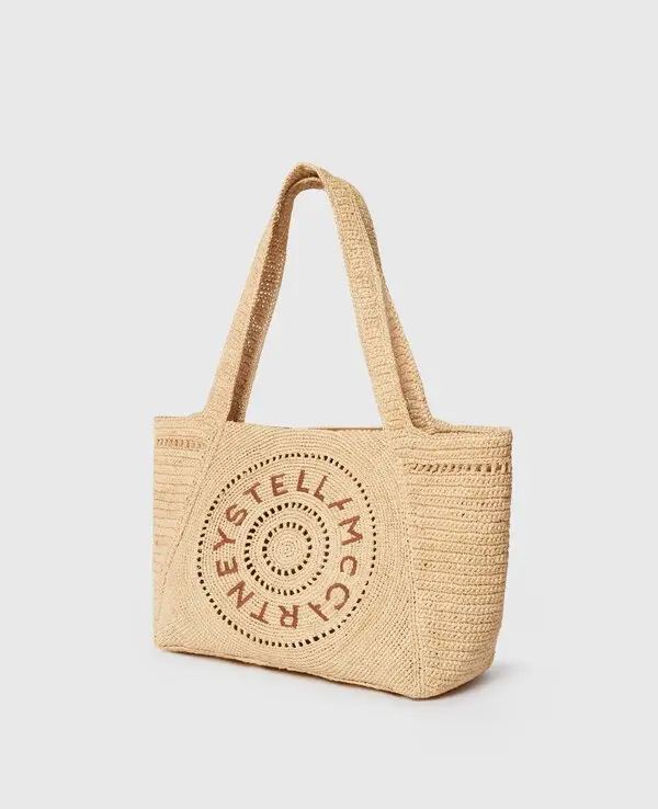 Stella McCartney Logo Crochet Raffia Tote Bag - Beige