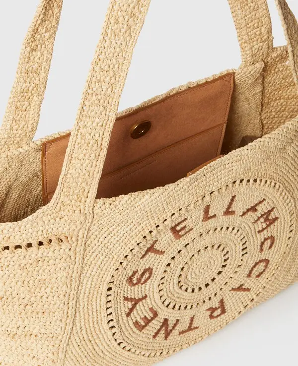 Stella McCartney Logo Crochet Raffia Tote Bag - Beige