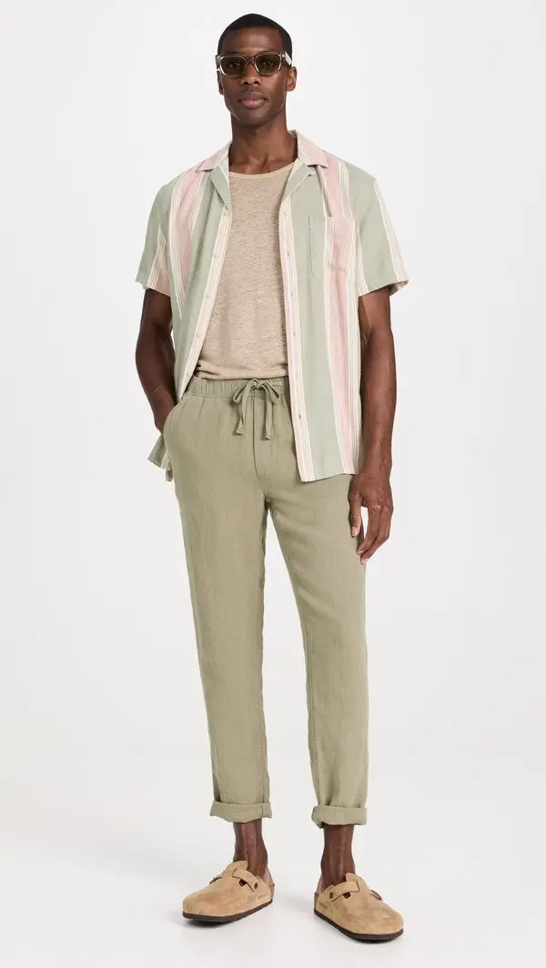 Faherty Brand Linen Drawstring Trousers - Canyon Olive