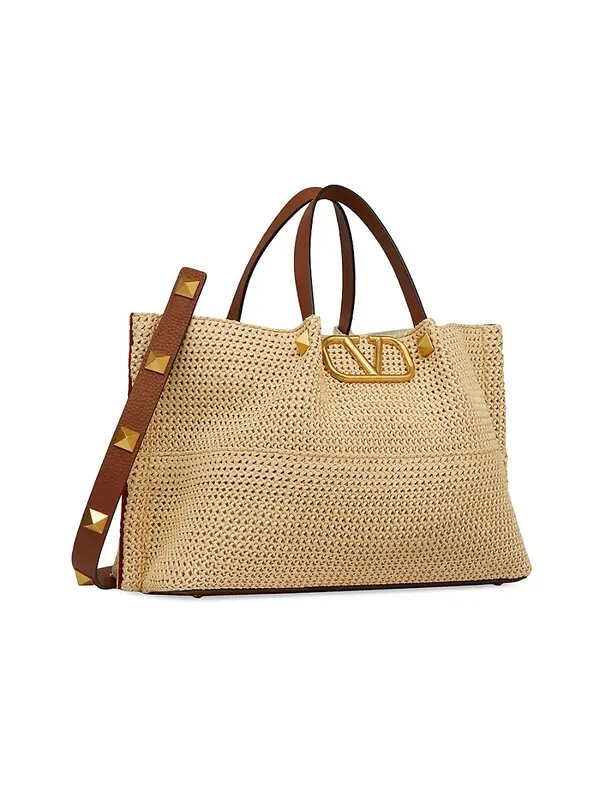 Valentino Garavani Straw Tote Bag - Saddle Brown Natural