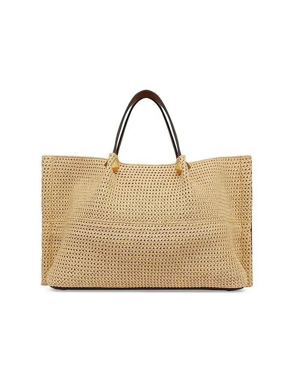 Valentino Garavani Straw Tote Bag - Saddle Brown Natural