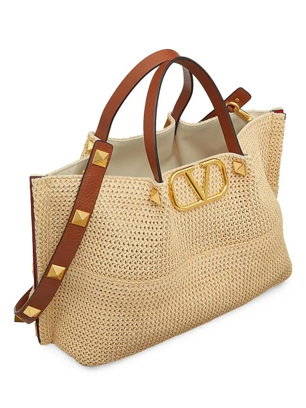 Valentino Garavani Straw Tote Bag - Saddle Brown Natural