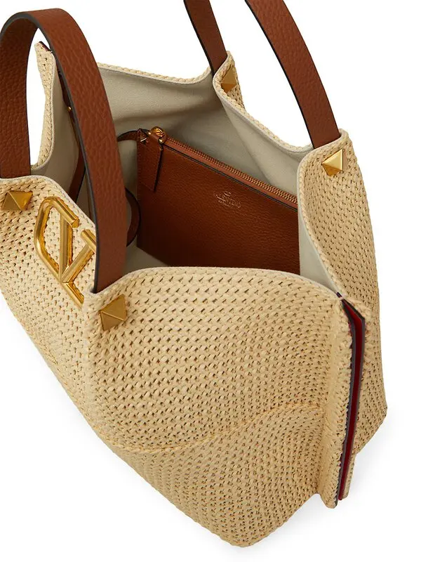 Valentino Garavani Straw Tote Bag - Saddle Brown Natural