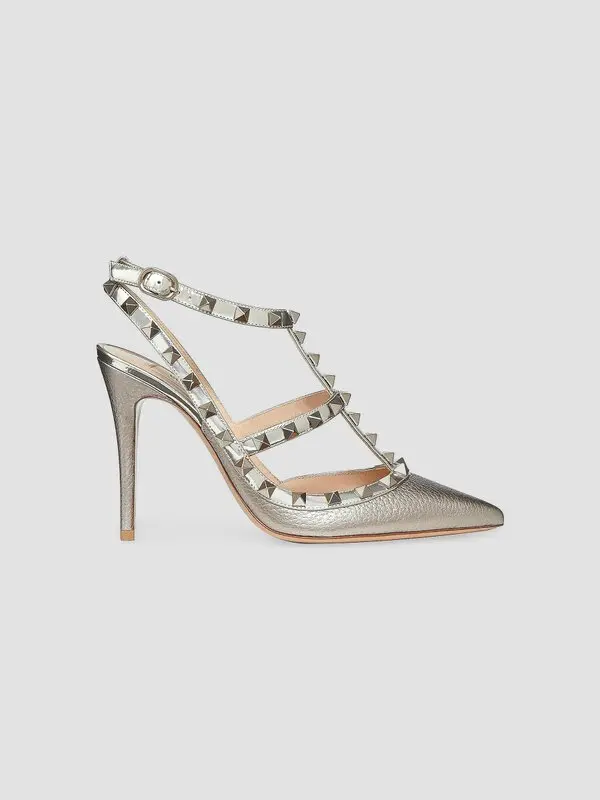 Valentino Garavani Rockstud Ankle Strap Pumps 100 Mm - Silver