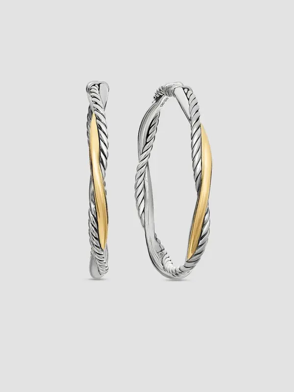 David Yurman Infinity Hoop Earrings In Sterling With 14k Yellow Gold, 42mm - Silver