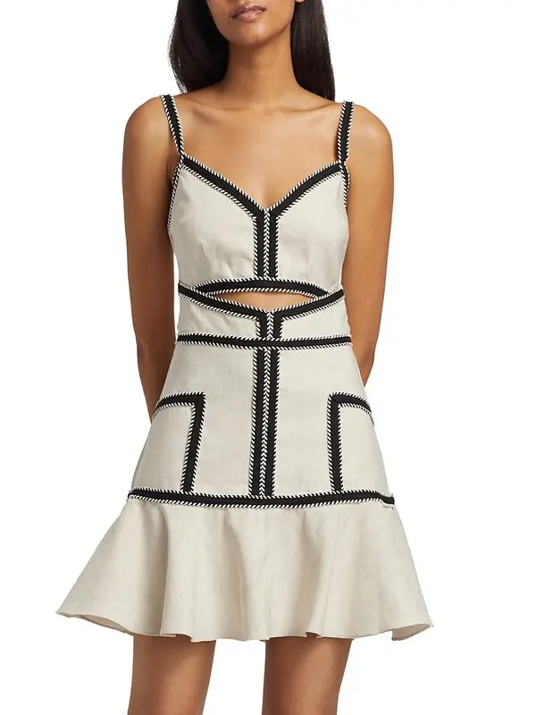Milly Charlotte Linen Piped Dress In Natural - 30% Off | Editorialist