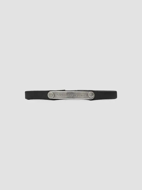 Saint Laurent Plaque Bracelet In Leather - Black