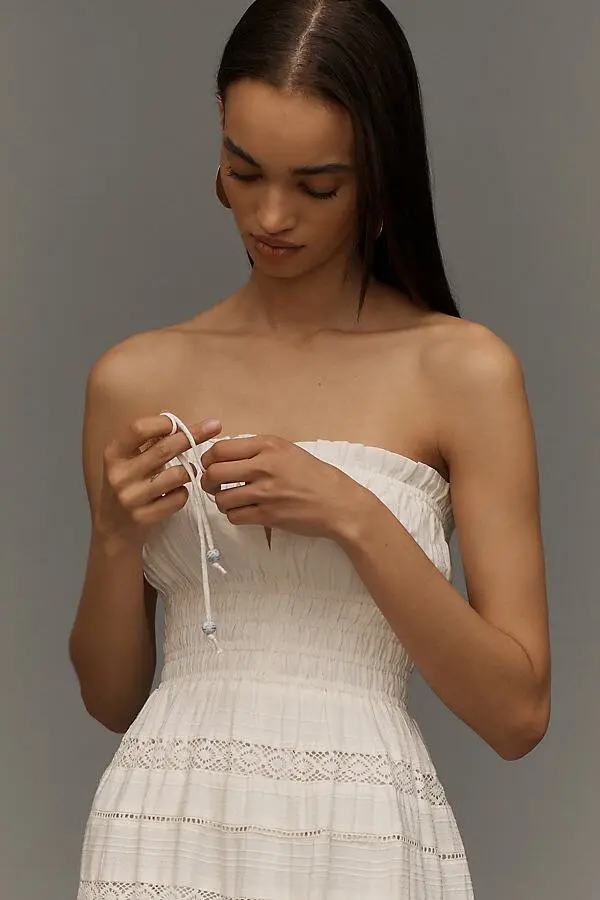 Maeve Strapless Smocked Midi Dress In White - 41% Off | Editorialist