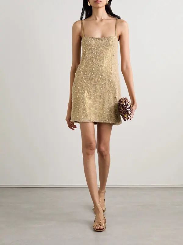 Sara Cristina Mare Embellished Tulle Mini Dress In Gold - 50% Off |  Editorialist