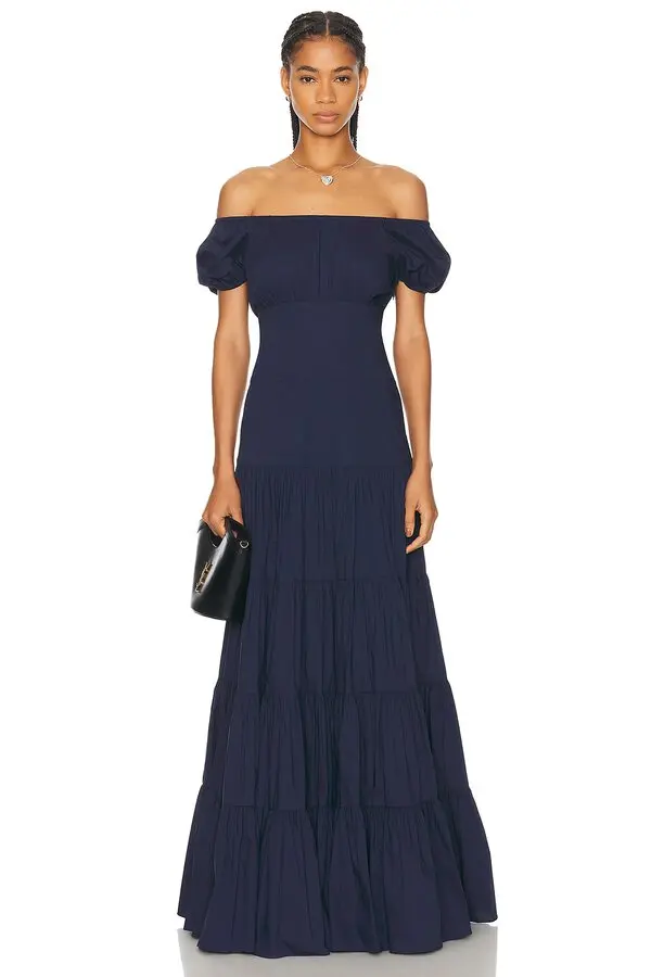 Caroline Constas Larissa Off Shoulder Tiered Maxi Dress In Navy - 60% Off |  Editorialist
