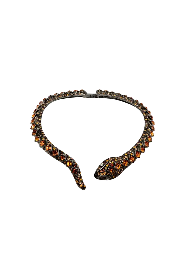 KENNETH JAY LANE Gunmetal & Topaz Snake Collar Necklace - Orange