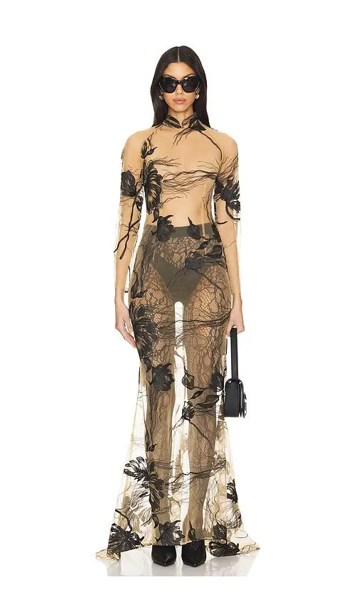 kim shui sheer dress Brown Ruffle Mesh Dress Medium / Brown