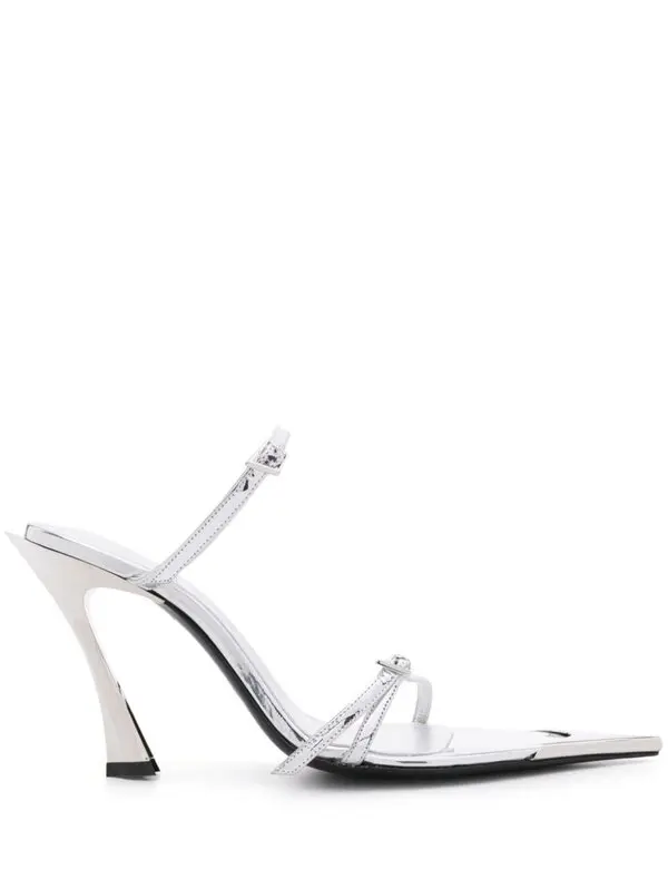 MUGLER 100mm Metallic-leather Mules - Silver
