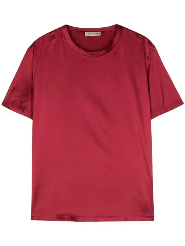 BLANCA VITA Crew-neck Satin T-shirt - Red