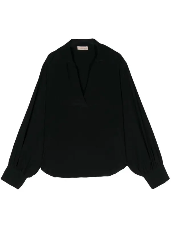 BLANCA VITA Long-sleeved Crepe Blouse - Black