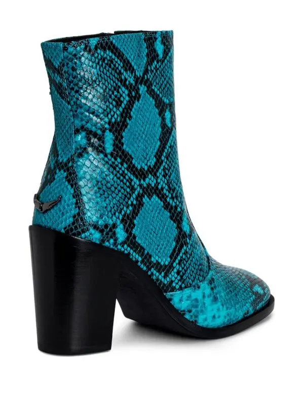 Zadig&Voltaire 85mm Snakeskin-effect Ankle Boots - Blue