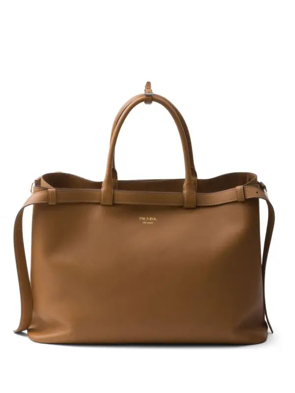 Prada Double-belt Leather Handbag - Brown