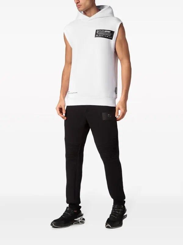 PLEIN SPORT Logo Print Sleeveless Hoodie - White