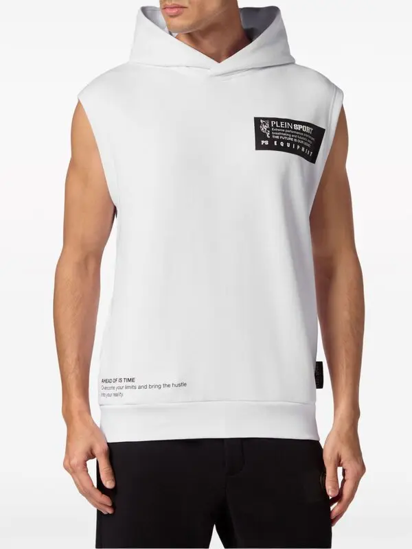 PLEIN SPORT Logo Print Sleeveless Hoodie - White