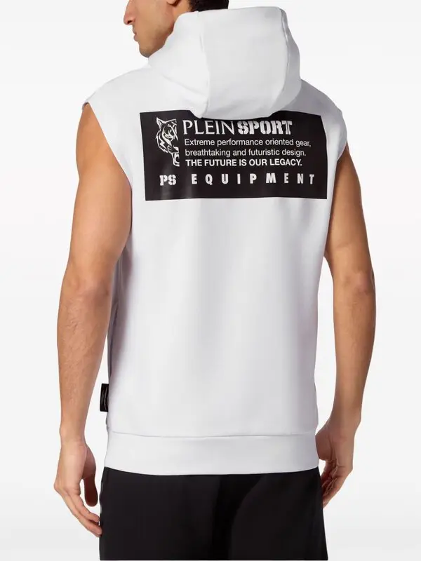 PLEIN SPORT Logo Print Sleeveless Hoodie - White