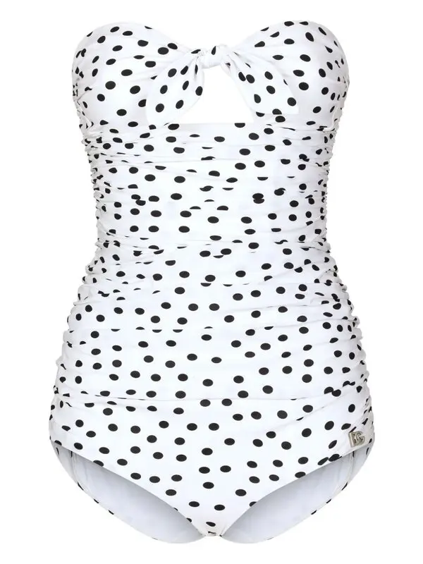Dolce & Gabbana Polka Dot-print Strapless Swimsuit - White