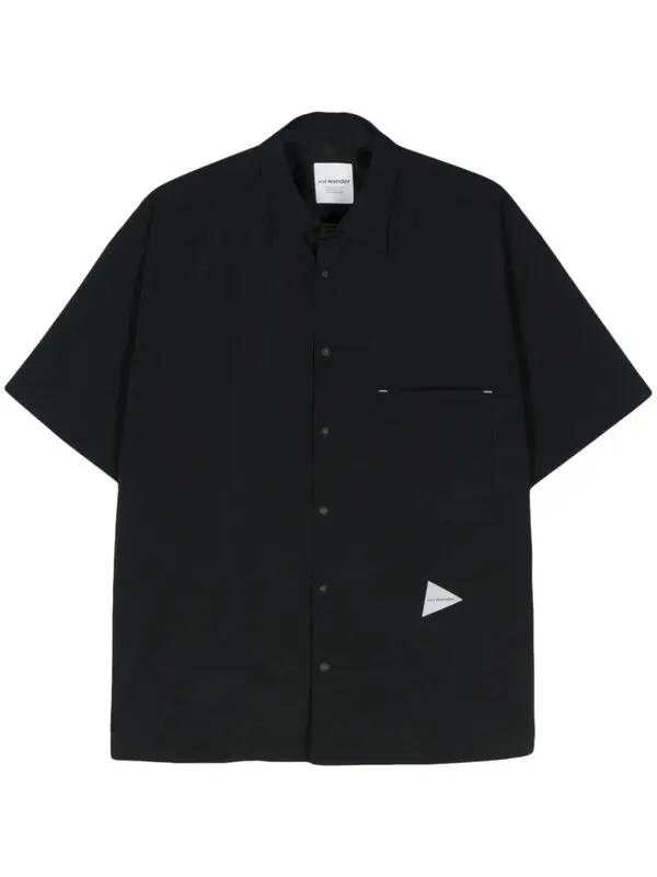 AND WANDER Logo-patch Classic-collar Shirt