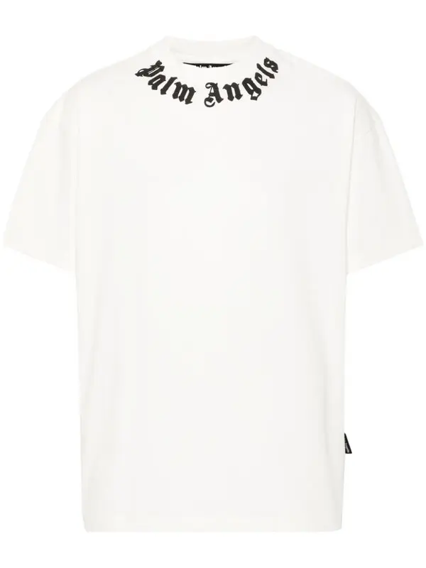 Palm Angels Logo-Print Cotton T-Shirt In White - 56% Off