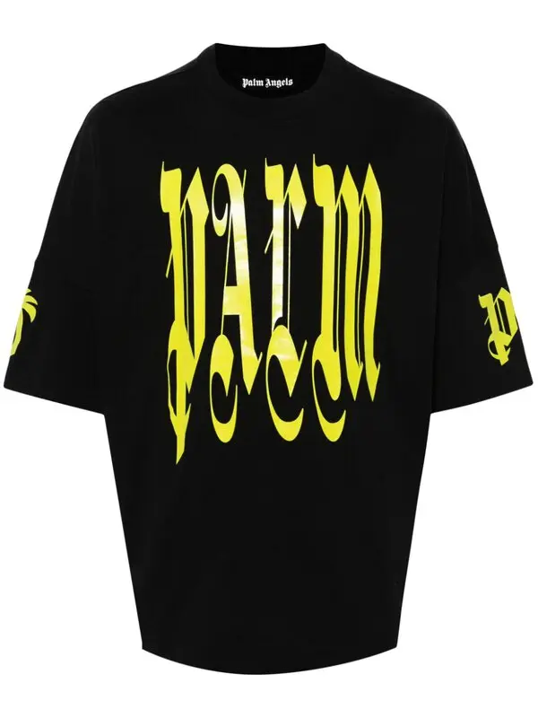 Palm Angels Gothic Logo-print T-shirt - Black