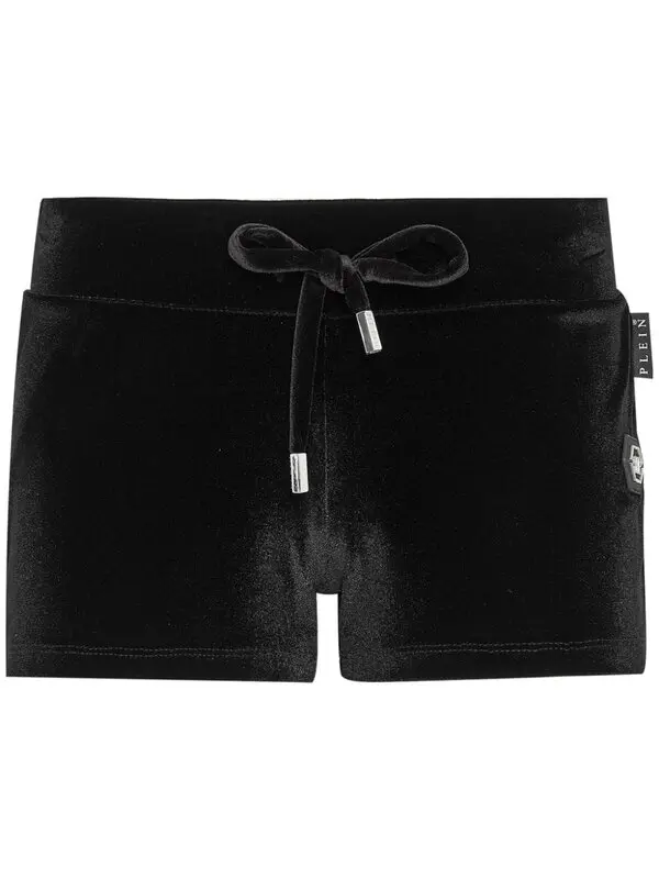 Philipp Plein Gothic Plein-print Velvet Shorts - Black
