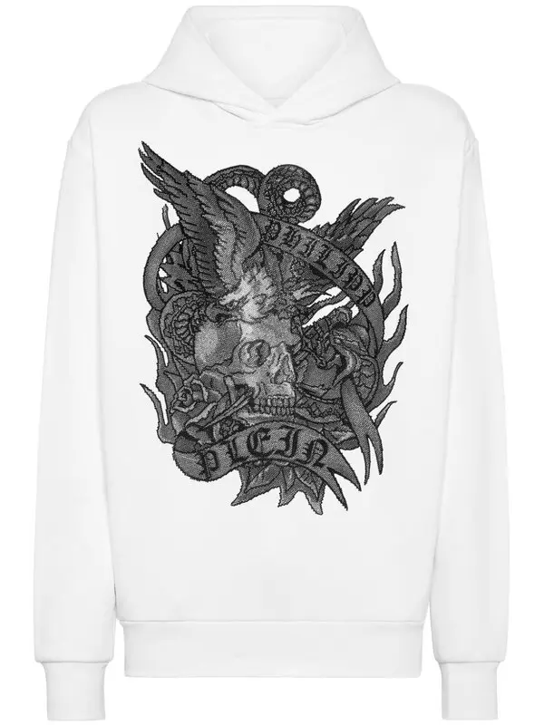 Philipp Plein Crystal-embellished Graphic Hoodie - White