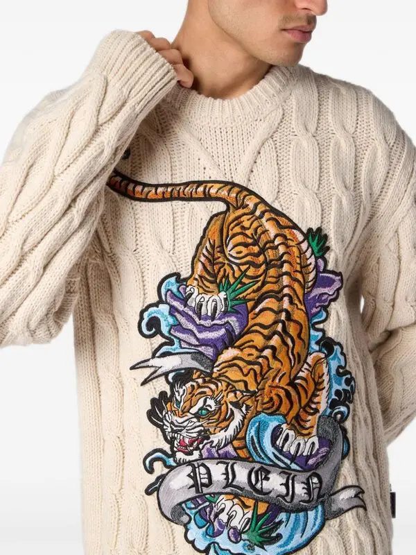 Philipp Plein Tattoo-print Cable-knit Jumper