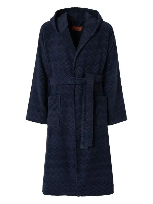 Missoni Chalk Cotton Hooded Bathrobe - Blue