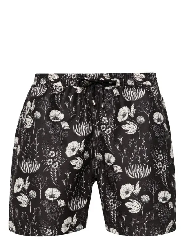 Sunspel Leaf-print Swim Shorts - Black
