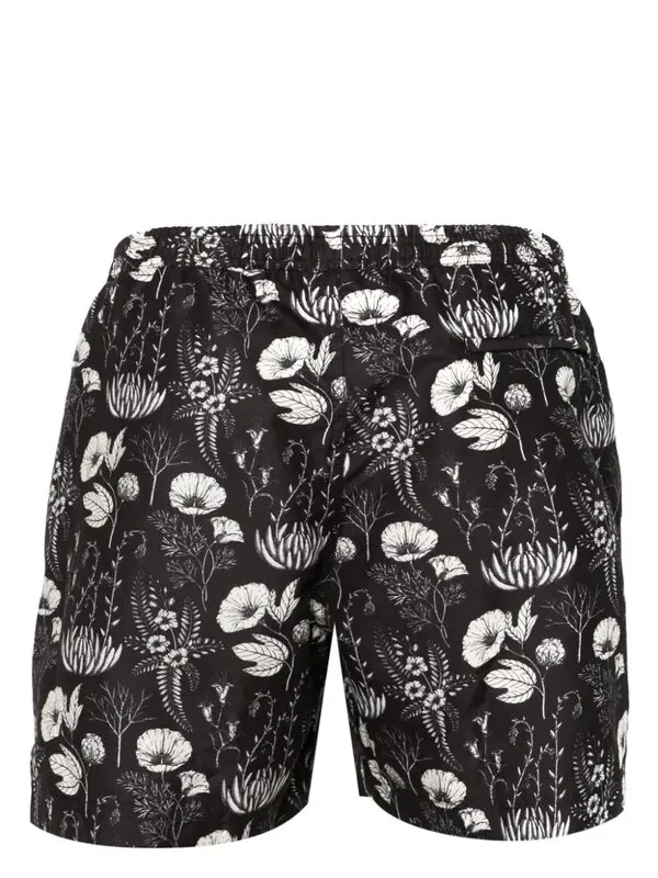 Sunspel Leaf-print Swim Shorts - Black