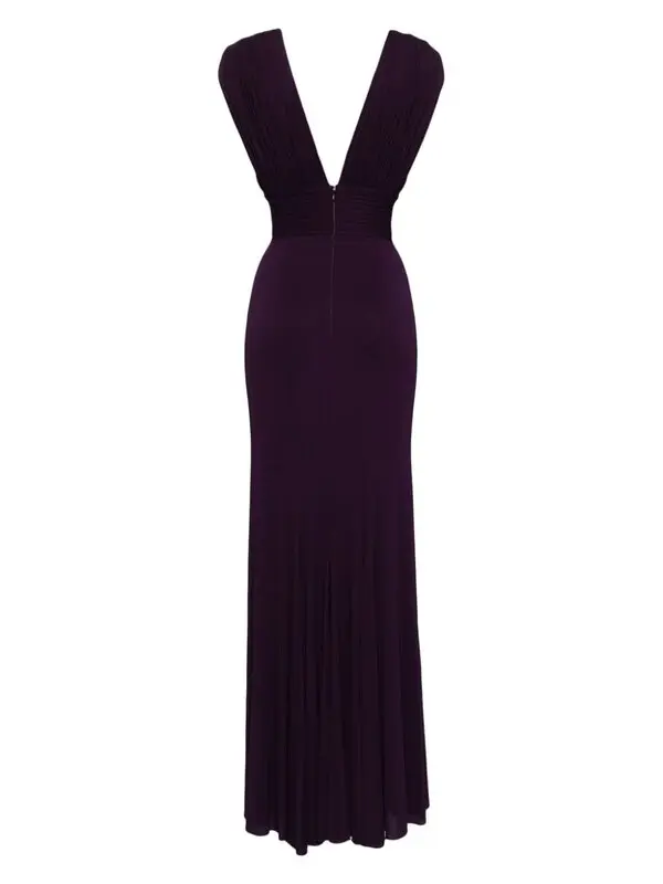 HERVE L. LEROUX Pleated Fishtail Gown - Purple