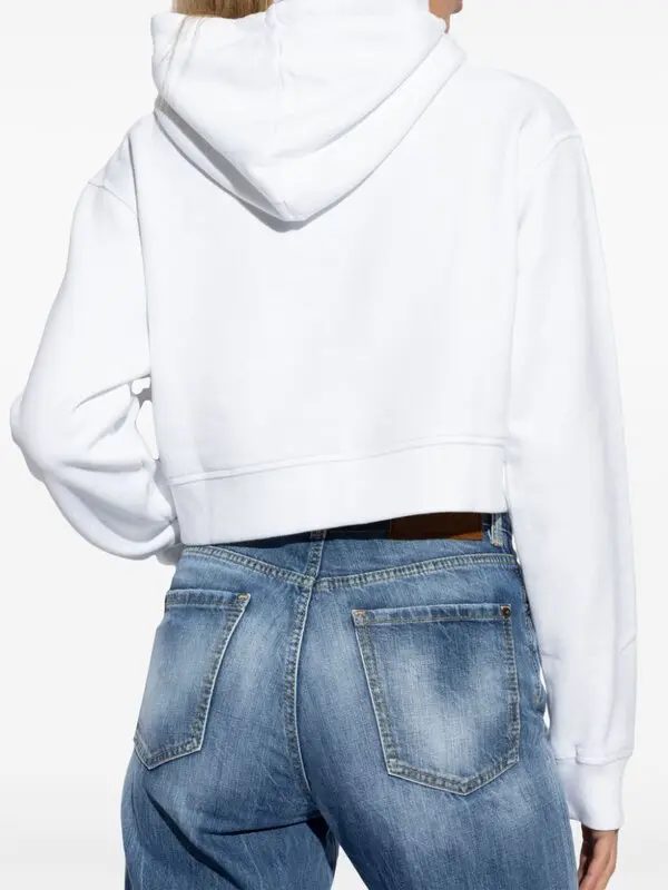 Dsquared2 Rhinestone Logo Cropped Hoodie - White