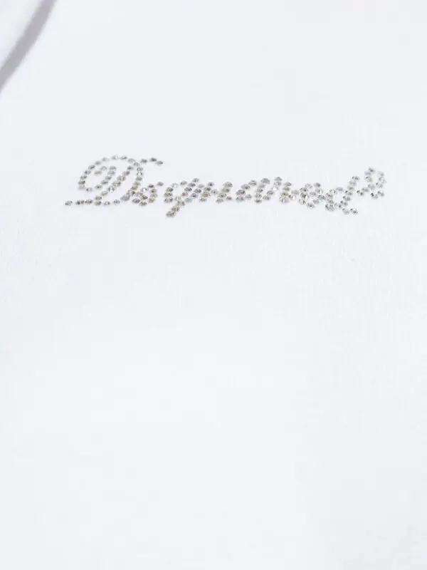 Dsquared2 Rhinestone Logo Cropped Hoodie - White