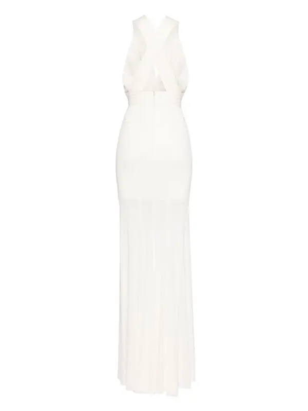 HERVE L. LEROUX Pleated Fishtail Gown - White