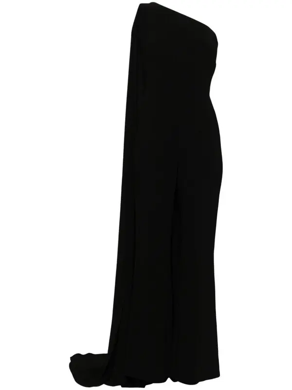 ISABEL SANCHIS Cape-insert One-shoulder Jumpsuit - Black