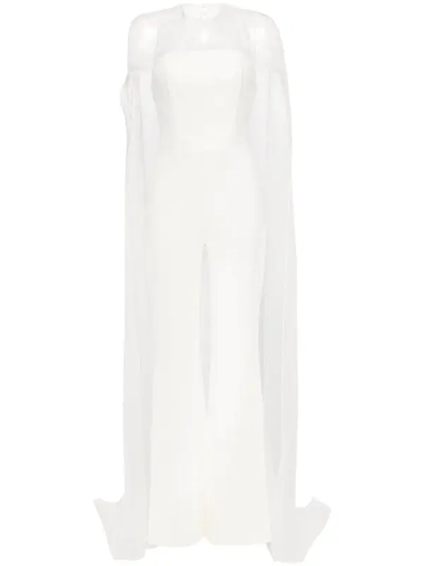 Isabel Sanchis Cape-Overlay Train Jumpsuit White Editorialist
