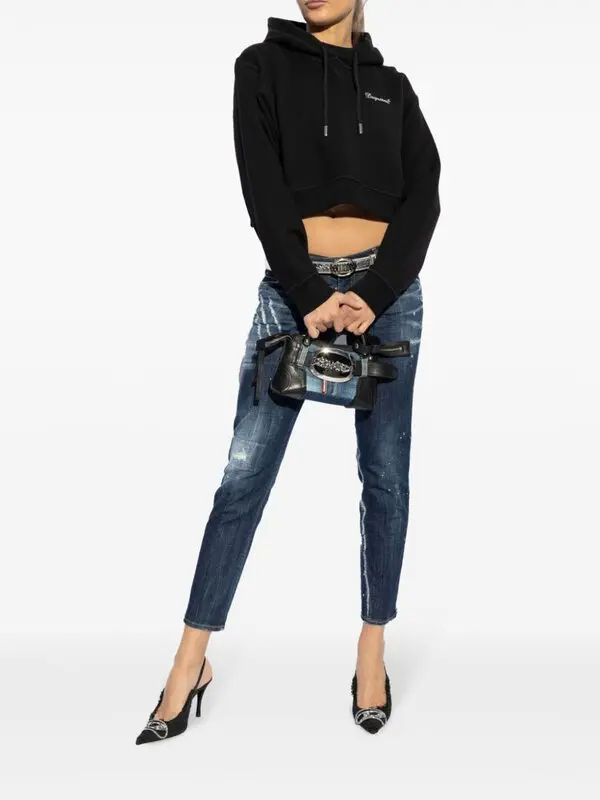 Dsquared2 Rhinestone-logo Cropped Hoodie
