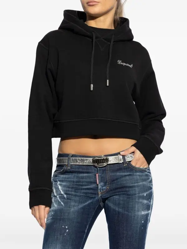Dsquared2 Rhinestone-logo Cropped Hoodie