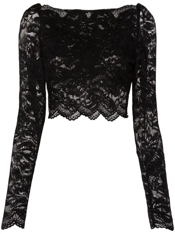 Rabanne Floral Lace Cropped Top - Black
