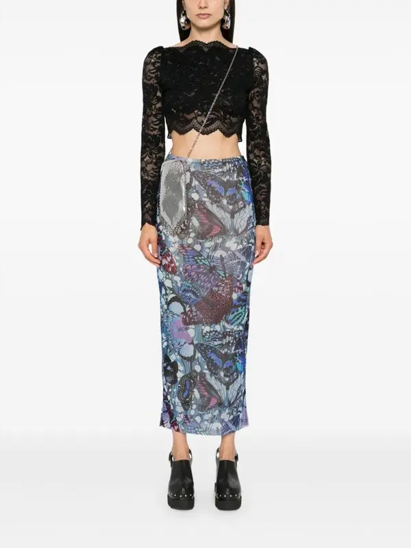 Rabanne Floral Lace Cropped Top - Black