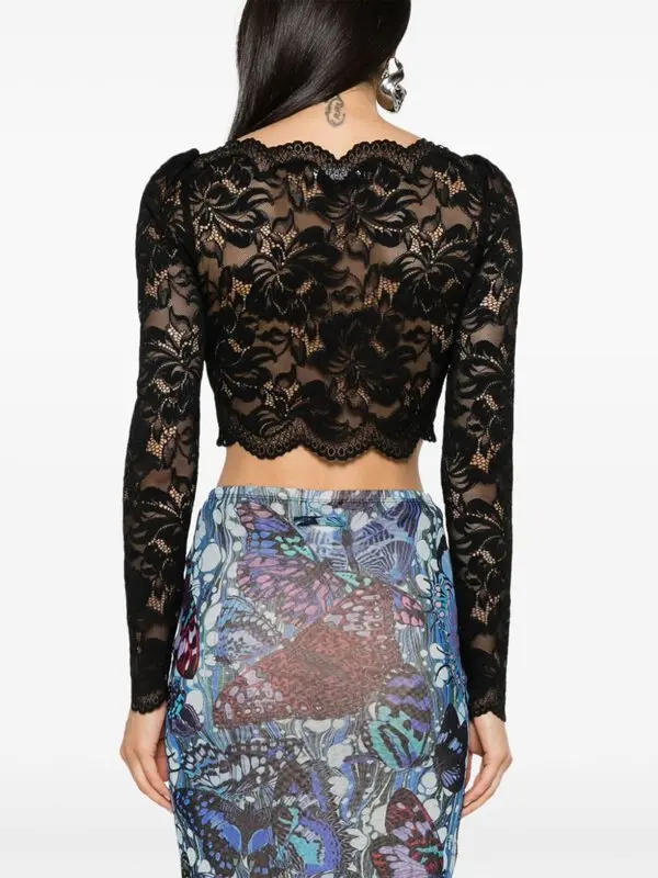 Rabanne Floral Lace Cropped Top - Black