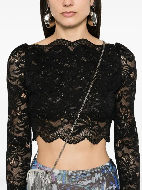 Rabanne Floral Lace Cropped Top - Black