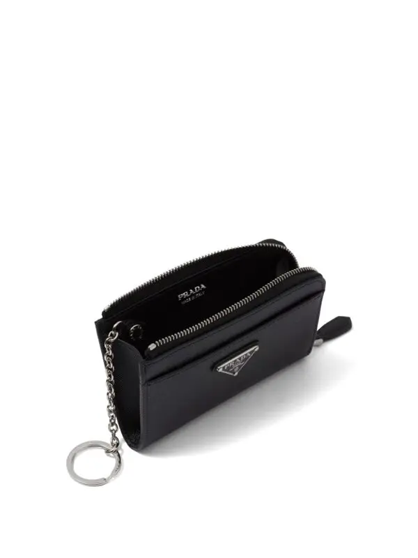 Prada Triangle-logo Leather Keychain - Black