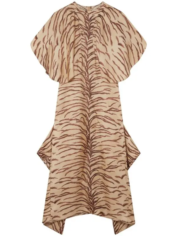Stella McCartney Tiger-print Silk Midi Dress - Brown